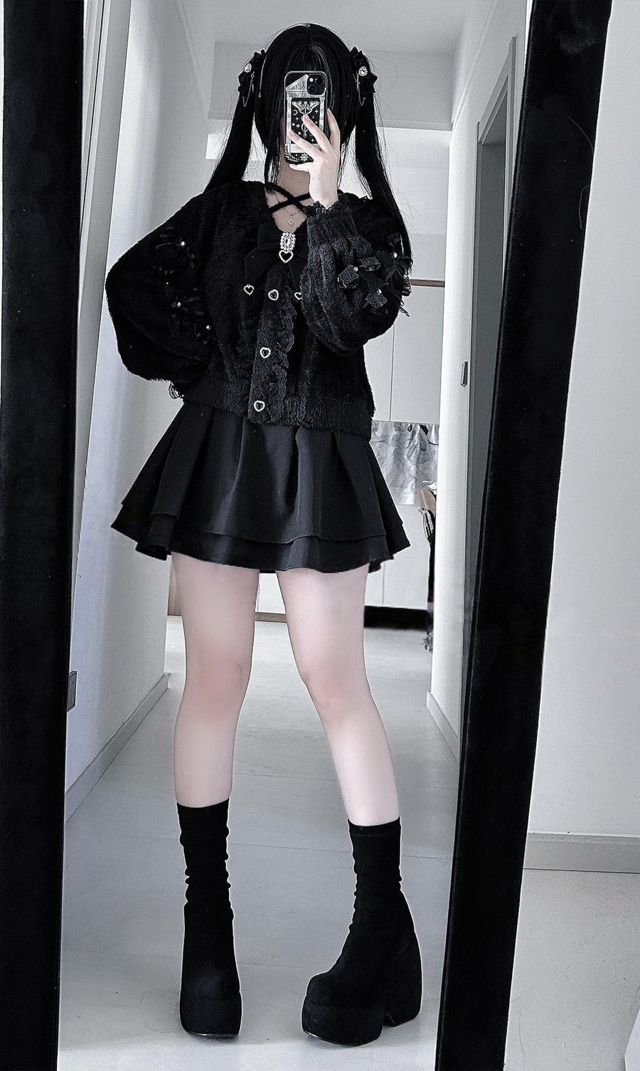 Jirai Kei Cardigan Outfit, High-Waisted Skirt – Honey Wardrobe