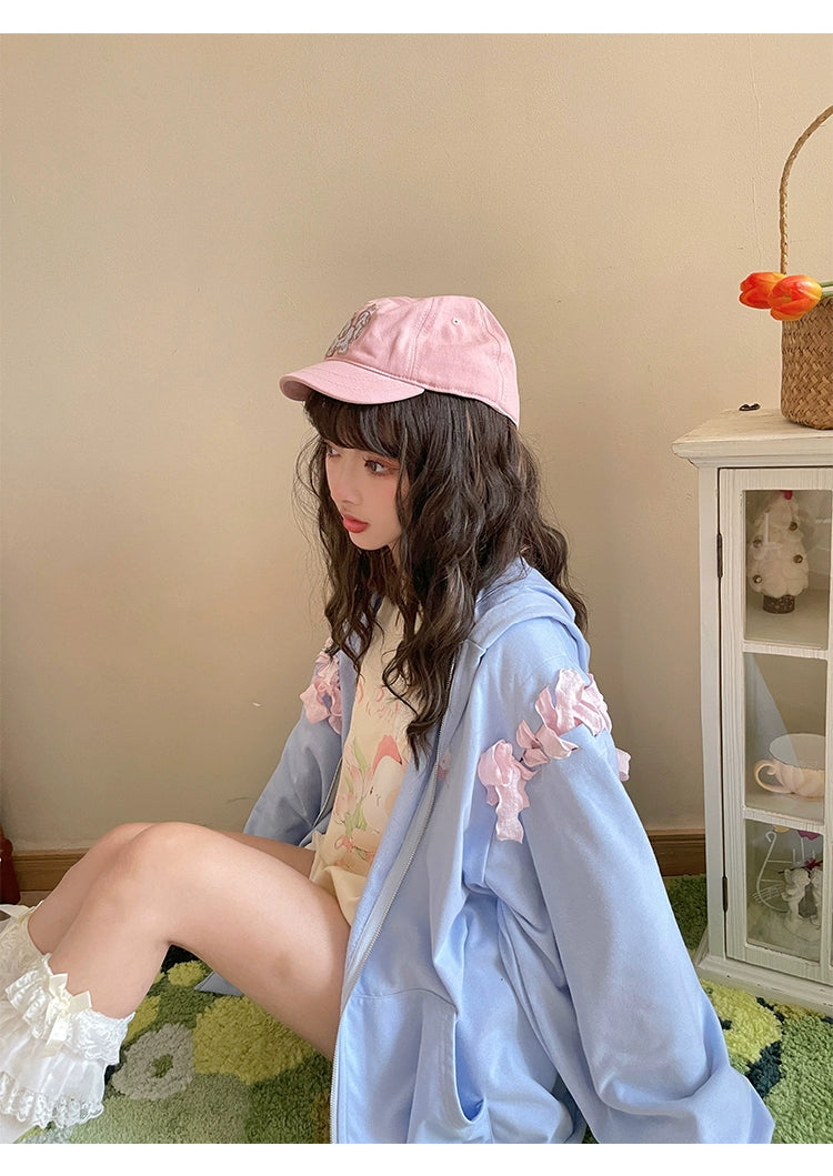 Pastel Oversized Hoodie Blue Apricot Bunny Ears Sweatershirt – Honey ...