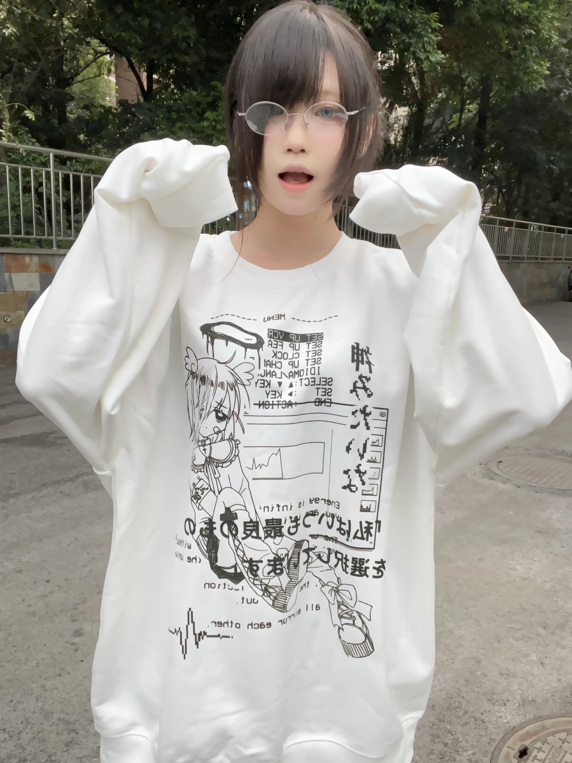 Jirai Kei Sweatshirt Cyber Punk Anime Print Shirt – Honey Wardrobe