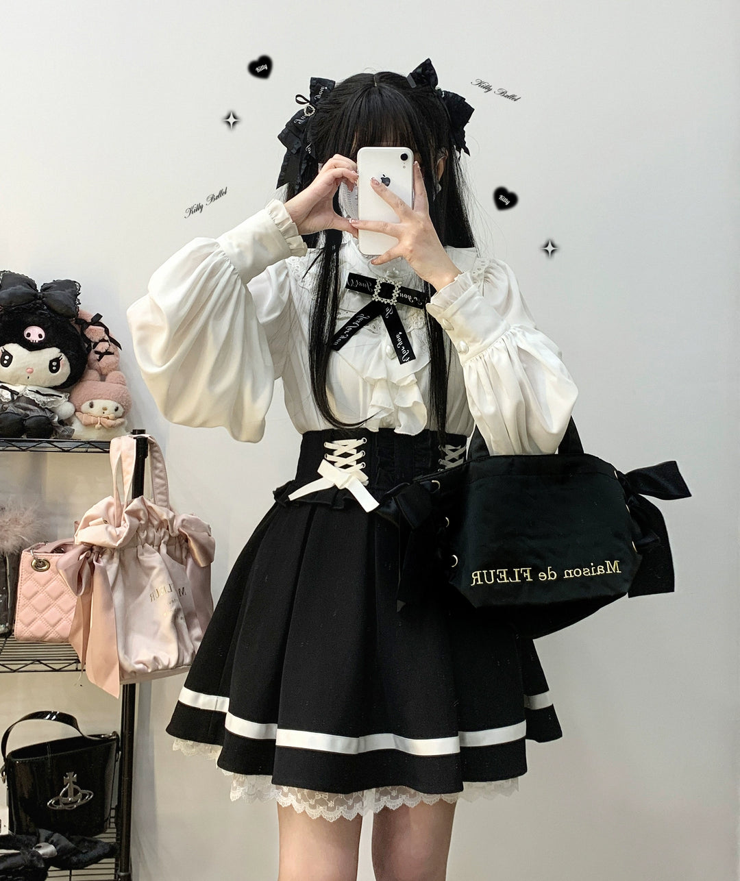 Jirai Kei Skirt High Waist Lace Up Skirt With Bow Tie Jirai Kei Skirt High Waist Lace Up Skirt With Bow Tie