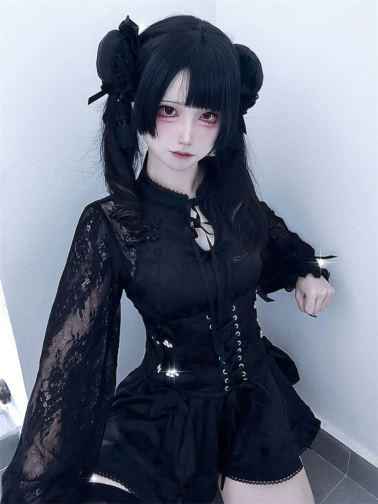 Jirai Kei Dress Chinese Dress Long Sleeved Cheongsam Set – Honey Wardrobe