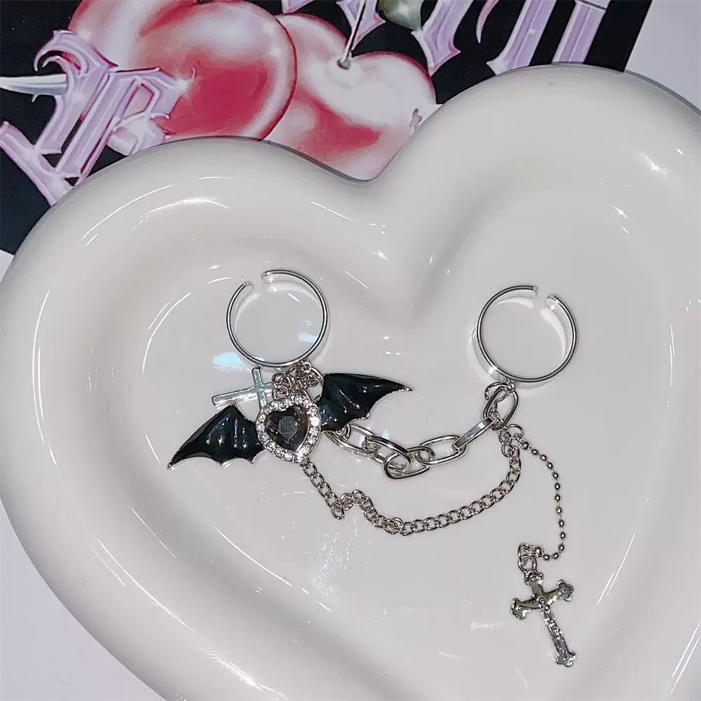 Jirai Kei Rings Earrings Wing Rings Heart-shaped Earrings – Honey Wardrobe