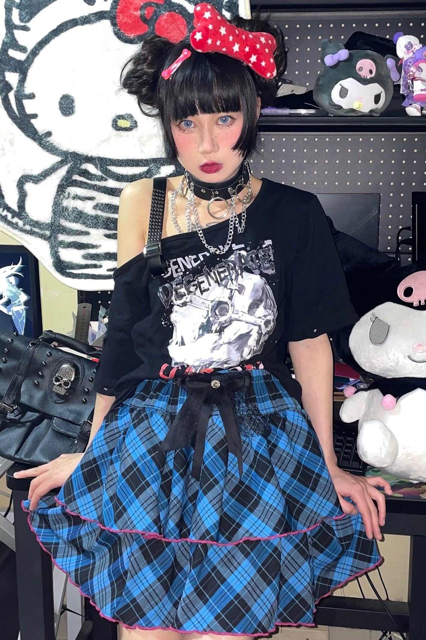 Punk Plaid Skirt Pink Blue Skirt Bow Layered Ruffle Skirt – Honey Wardrobe
